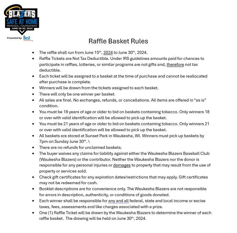 Tournament Raffle Baskets